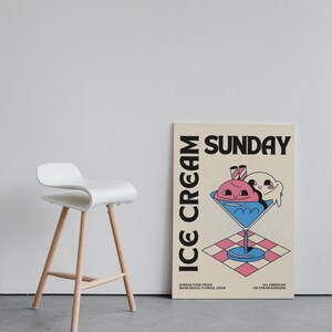 Ice Cream Sunday Wall Print, Retro Kitchen Wall Decor, Sundae Digital ...
