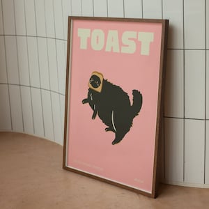 Pink Toast Cat Wall Print, Black Cat Wall Art, Cat Lover Gift, Digital ...