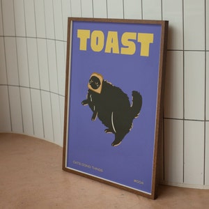 Blue Toast Cat Wall Print, Black Cat Wall Art, Cat Lover Gift, Digital ...