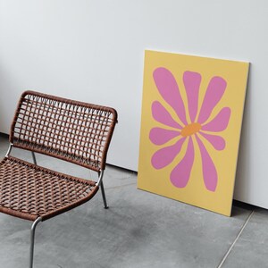 Funky Retro Flower Wall Print, Colourful Wall Art, Yellow Orange Pink ...