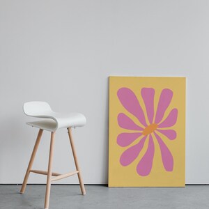 Funky Retro Flower Wall Print, Colourful Wall Art, Yellow Orange Pink ...
