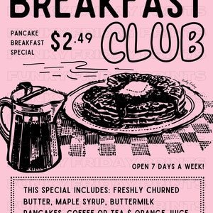 Breakfast Club Wall Print, Breakfast Pancake Wall Art, Kitchen Wall ...