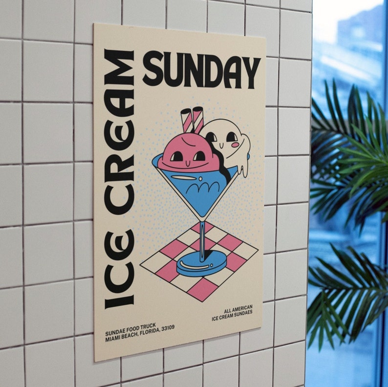 Ice Cream Sunday Wall Print Retro Kitchen Wall Decor Sundae - Etsy