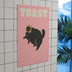 Pink Toast Cat Wall Print, Black Cat Wall Art, Cat Lover Gift, Digital ...