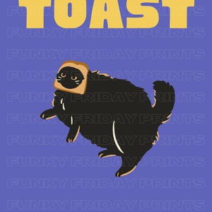 Blue Toast Cat Wall Print, Black Cat Wall Art, Cat Lover Gift, Digital ...