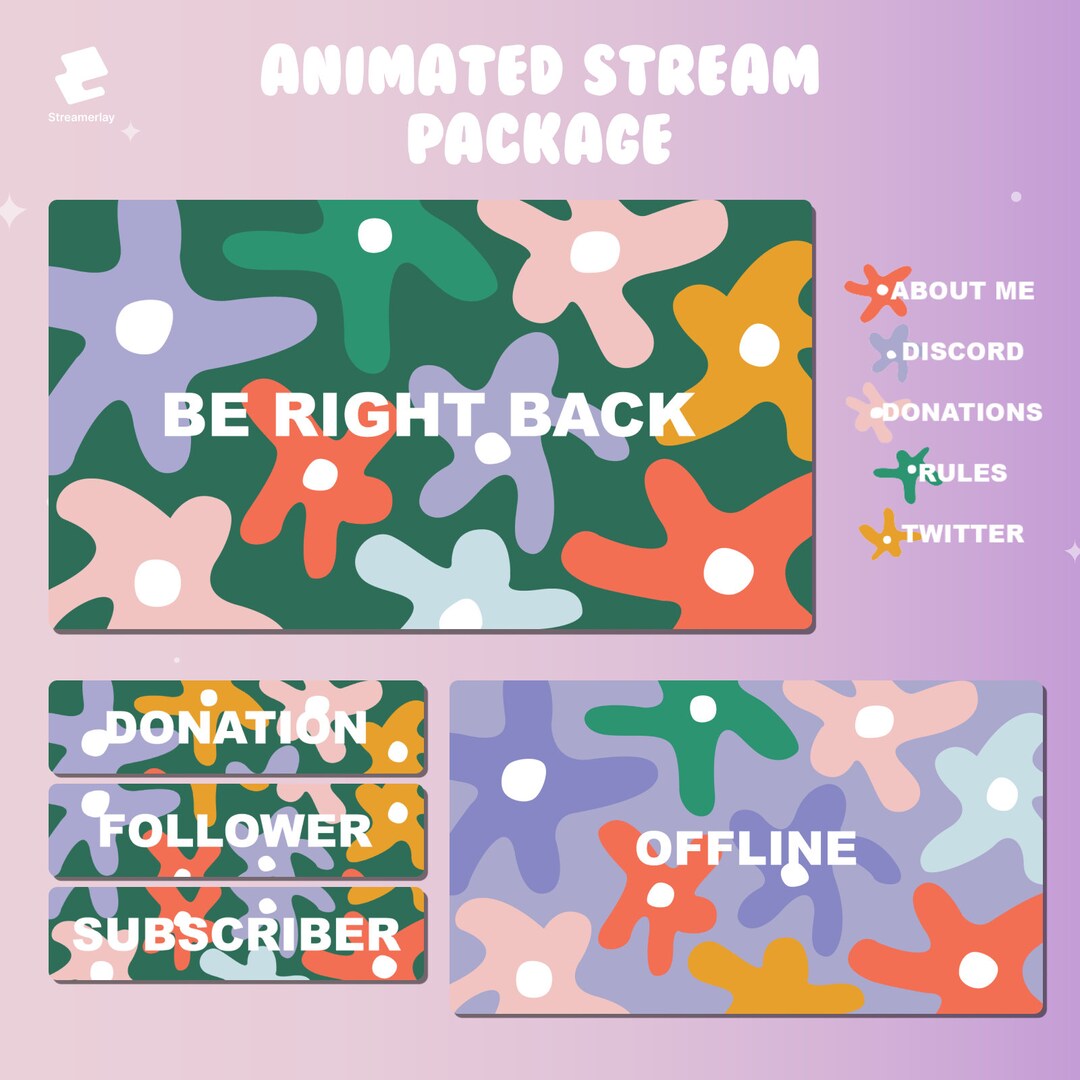 Animated Cute Flowers Complete Stream Overlay Package | Twitch Bundle ...
