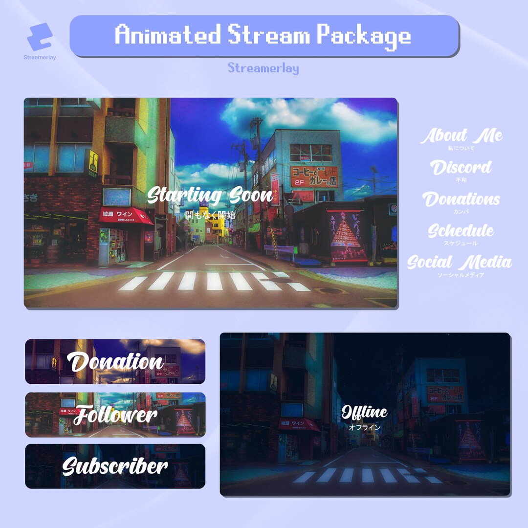 Animated Anime Streets Complete Stream Overlay Package | Twitch Bundle ...