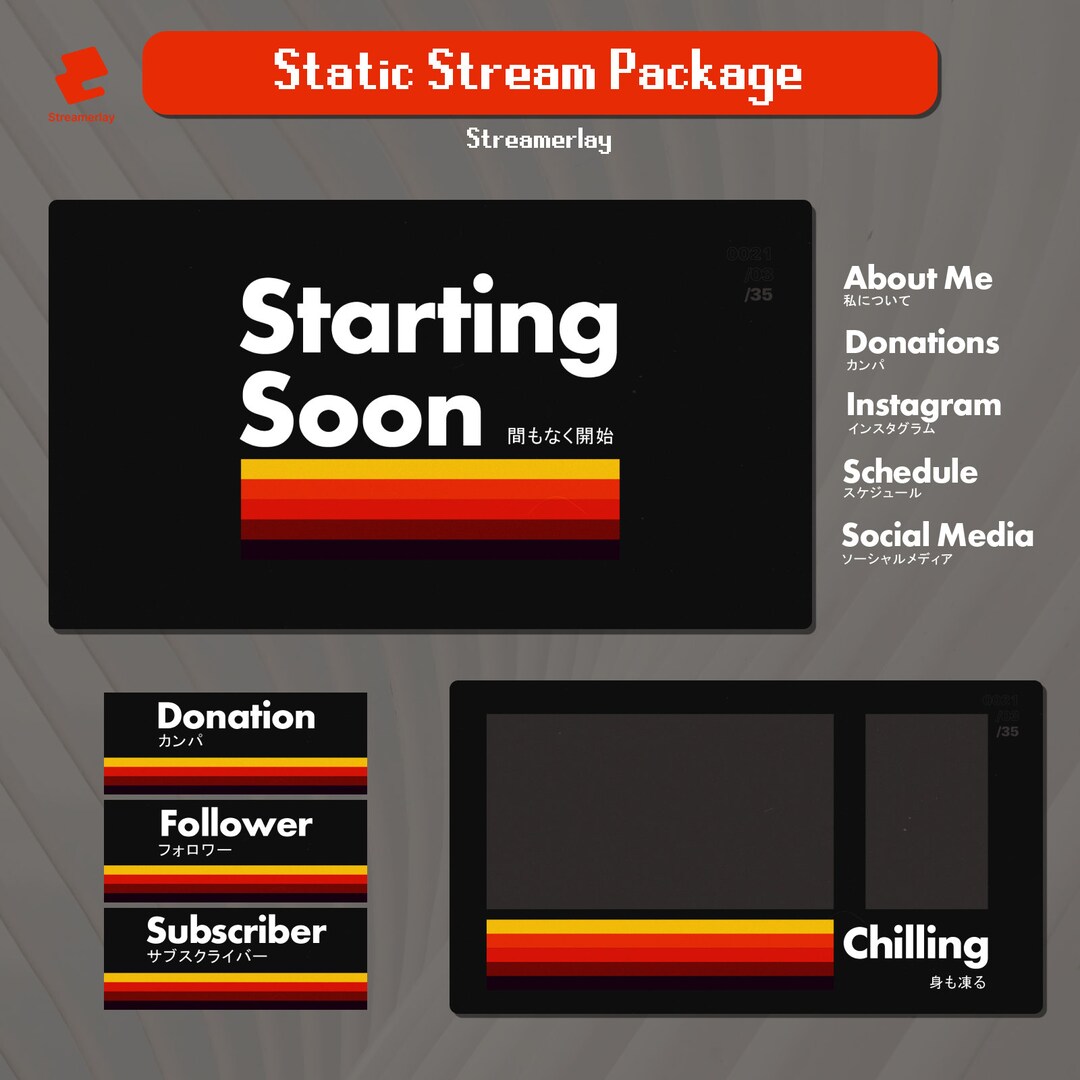 Retro Japanese Complete Stream Overlay Package | Twitch Bundle | Static ...