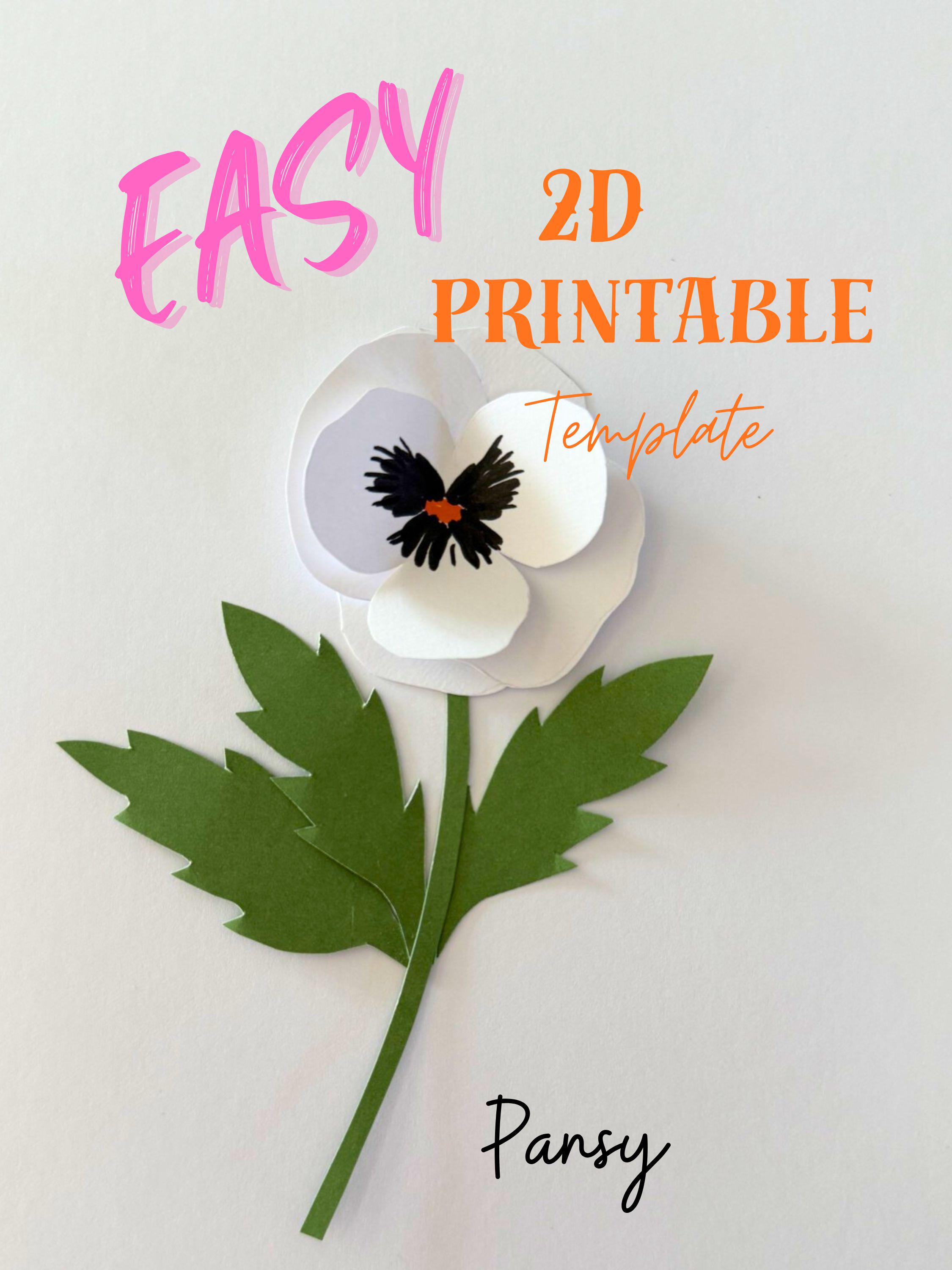 Easy DIY 2D Paper Pansy Flower Template, DIY 2D Paper Flower Template ...