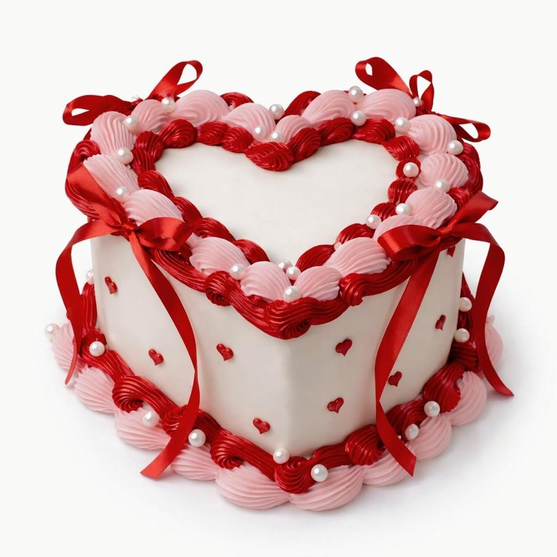 Valentine Heart Fake Cake Decor – Romantic Faux Cake Prop, Red & Pink ...