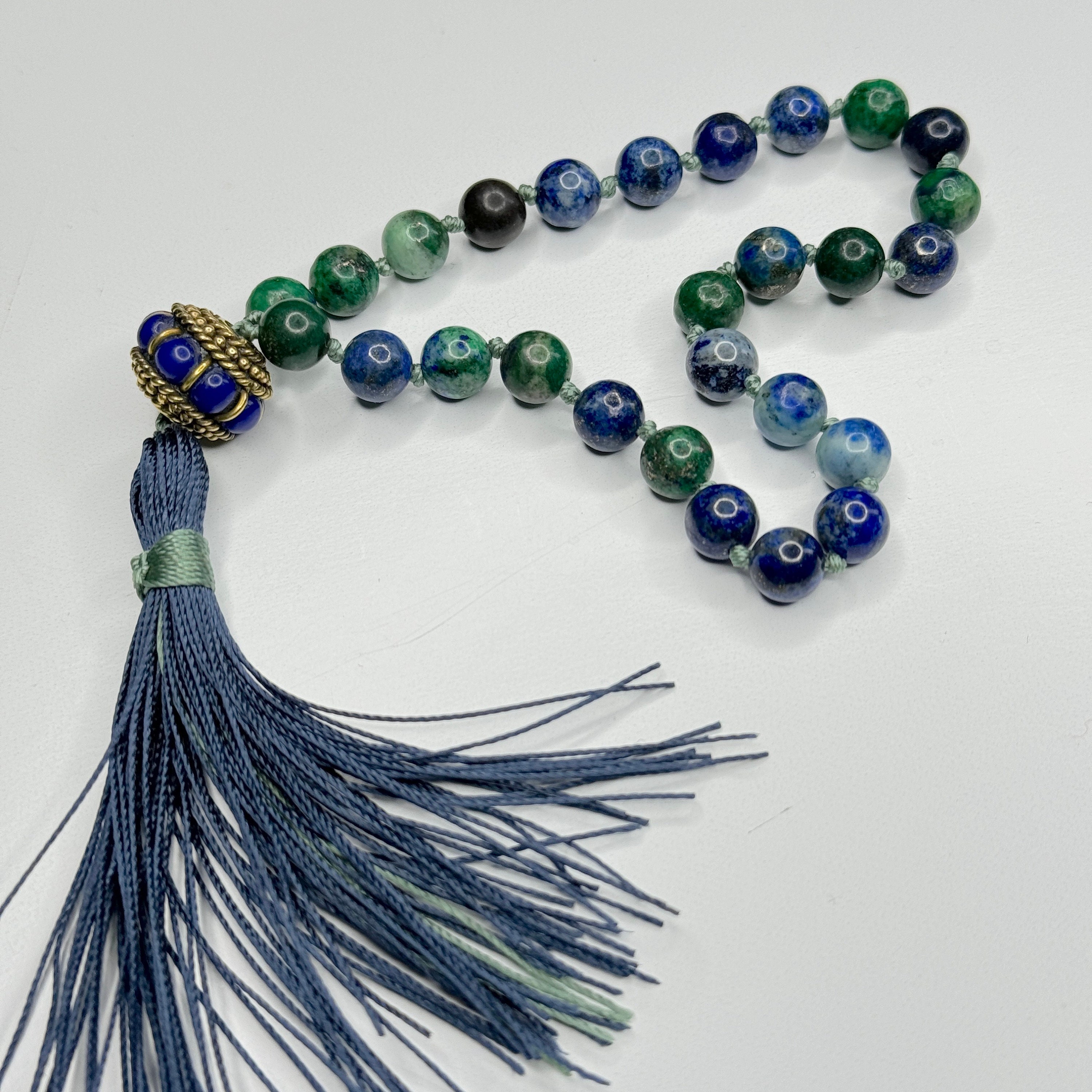 Azurite Hand Knotted Hand Mala 8mm 27 Bead Prayer Beads Japa Mala ...