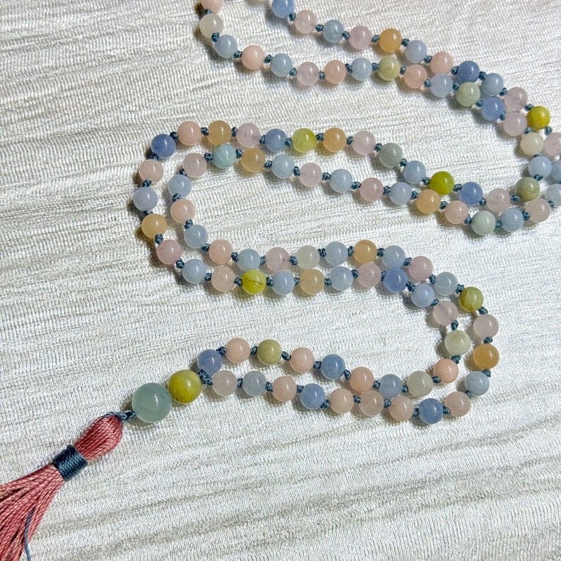 Morganite Hand Knotted Mala 6mm 108 Bead Prayer Bead Japa Mala ...