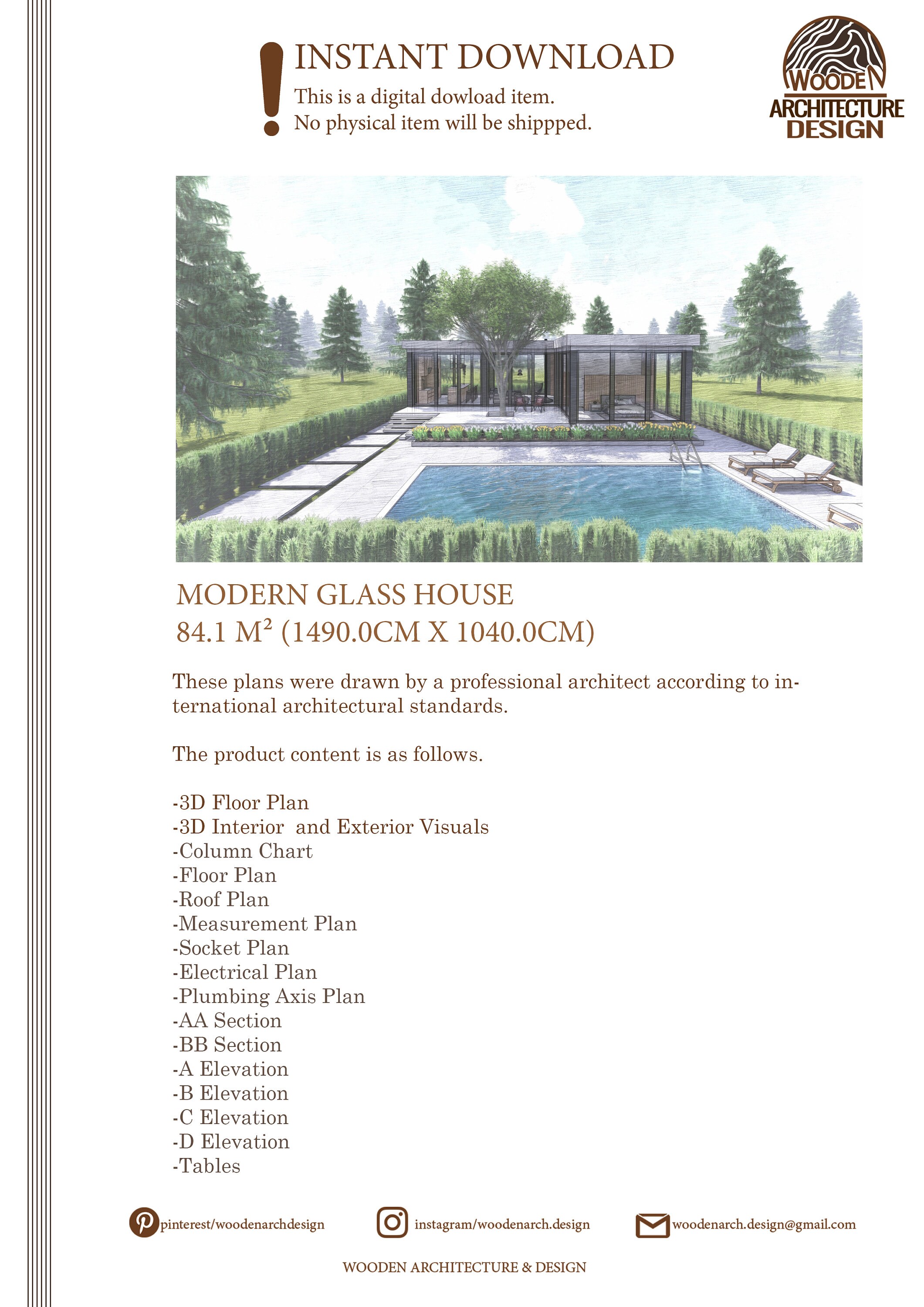 Modern Glass House Plans 1 Bedroom 1 Bathroom Open Plan 1670 - Etsy UK