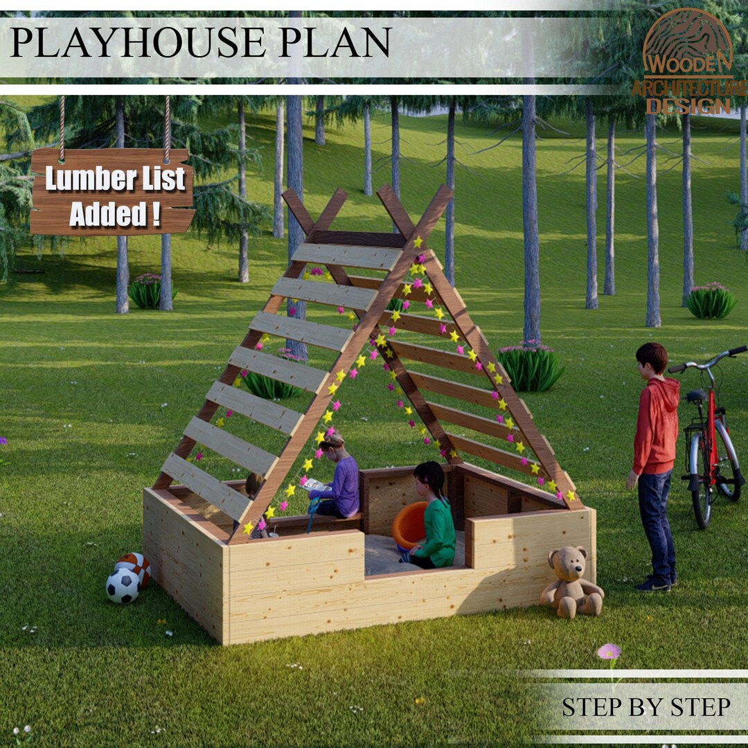 Sandbox Playhouse Build Plans for Kids, A Frame Sandbox Playhouse Plan ...
