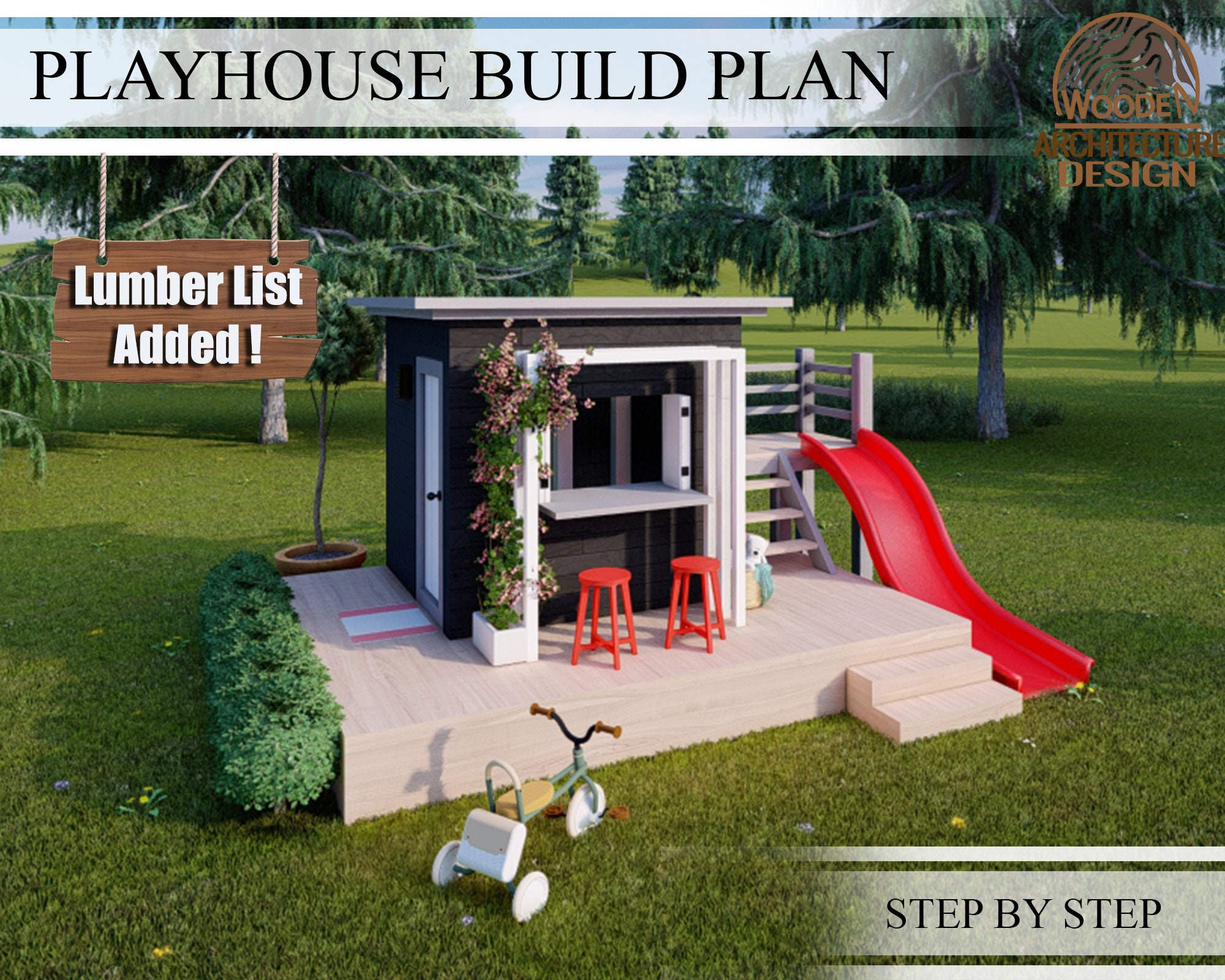 Playhouse Build Plans for Kids Modern Playhouse Plan With - Etsy