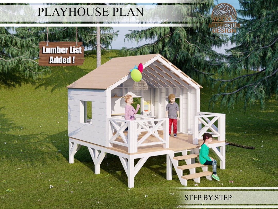 Playhouse Build Plans for Kids, Playhouse Plan With Open Deck , Do It ...