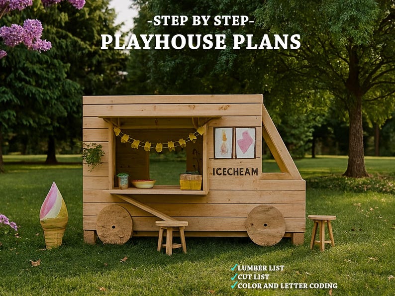 Wooden Ice Cream Playhouse Plans | Backyard Playhouse Build | Instant ...