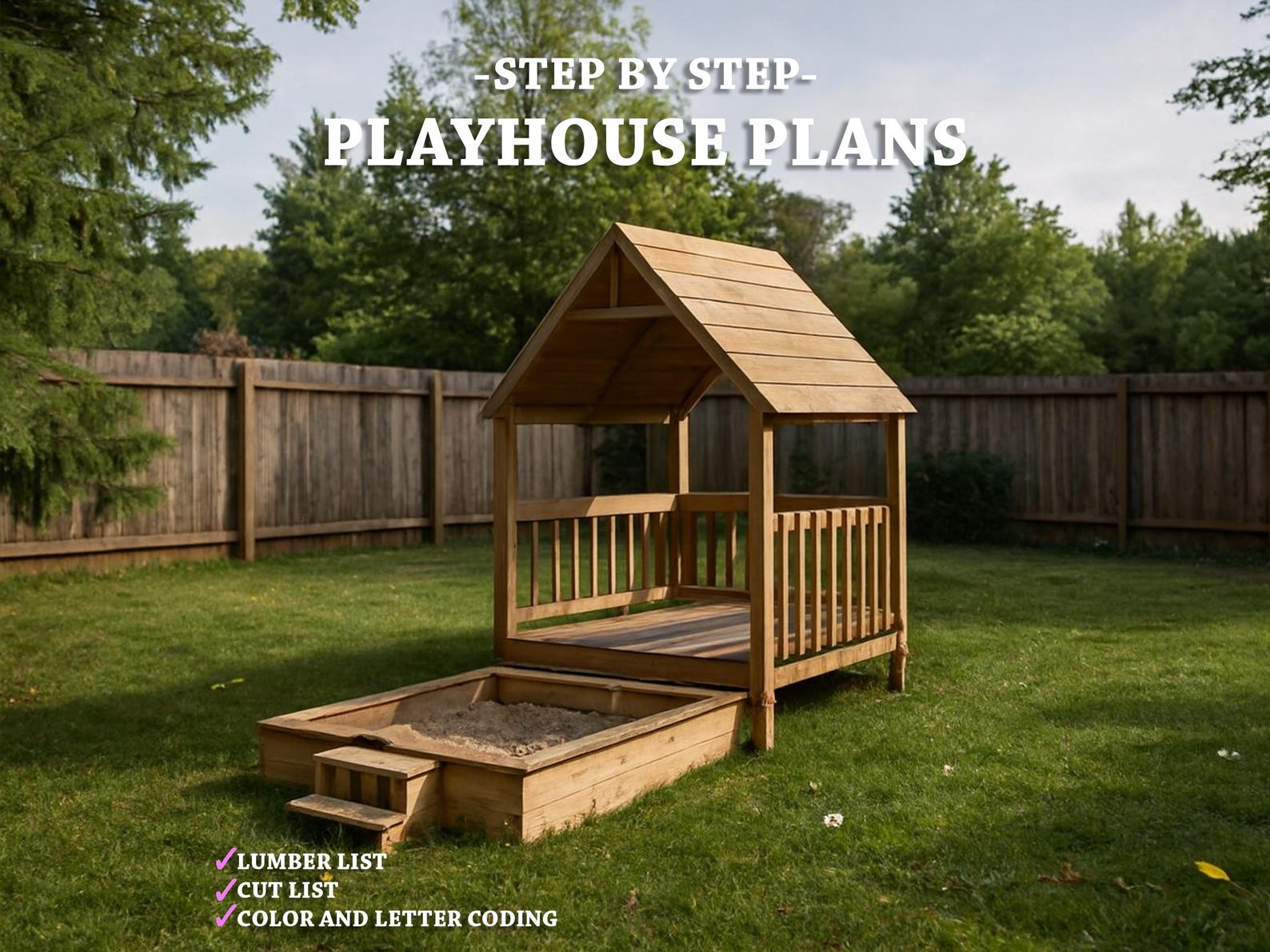 DIY Outdoor Playhouse and Sandbox Plans, Backyard Kids Play Structure ...