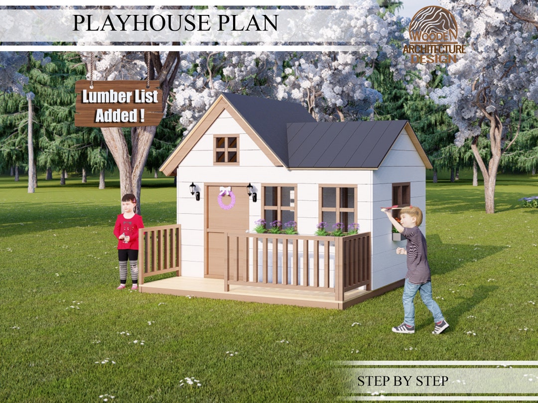 DIY Kids Playhouse Plans, Build Cottage House for Garden, Woodworking ...