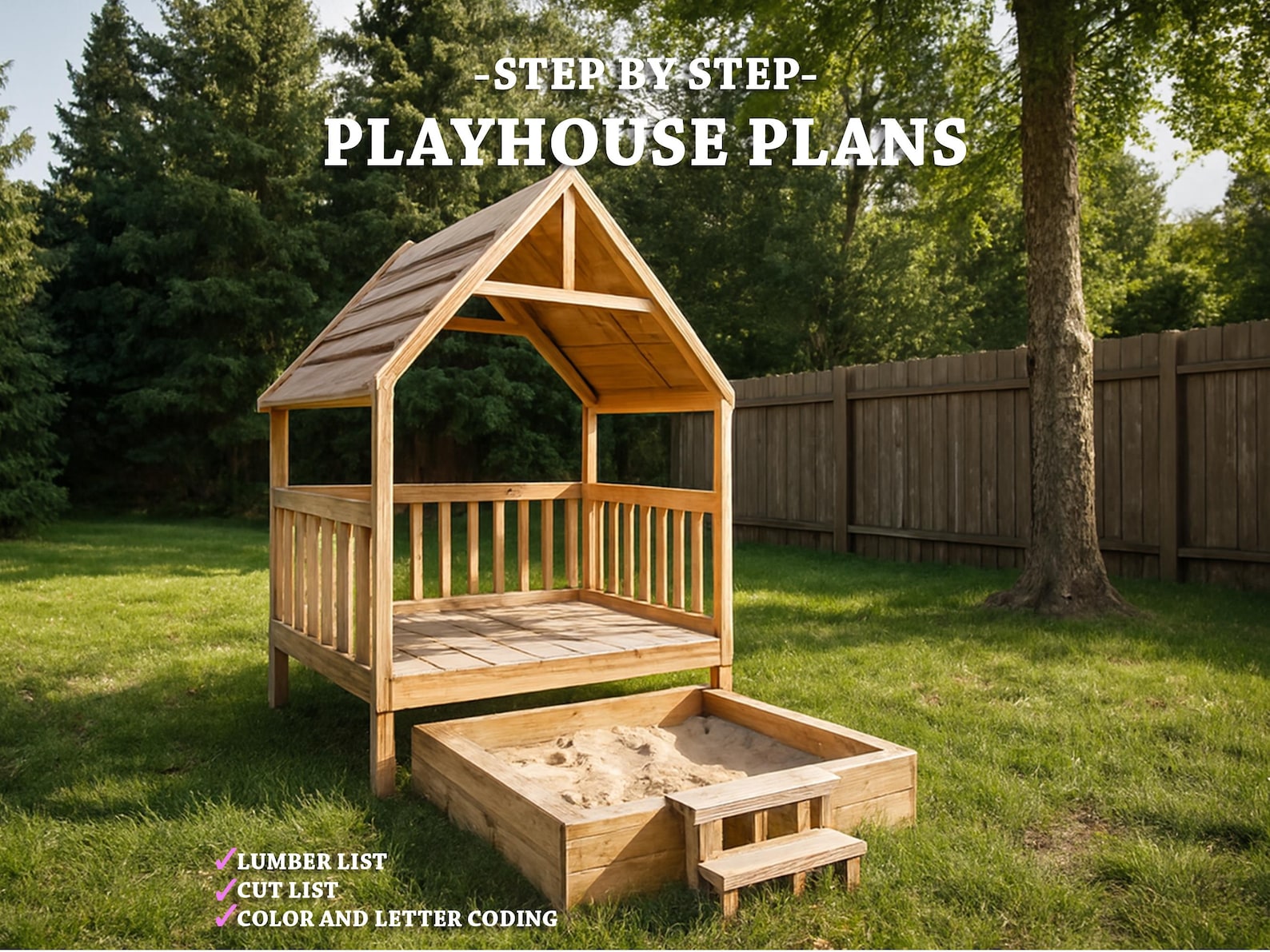 DIY Outdoor Playhouse and Sandbox Plans, Backyard Kids Play Structure ...