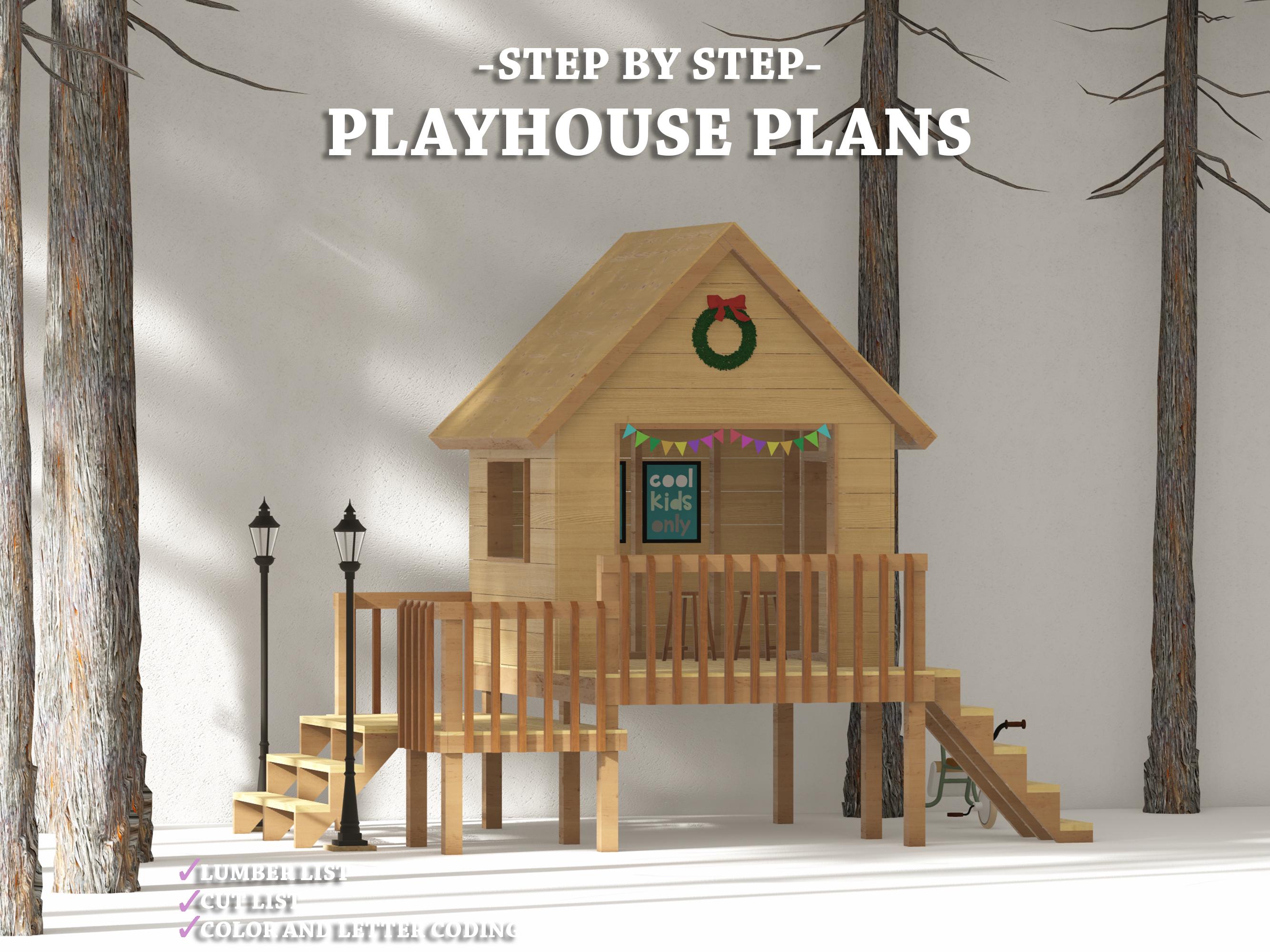 Playhouse Plans With Two Decks, DIY Playground (PDF Download) - Etsy