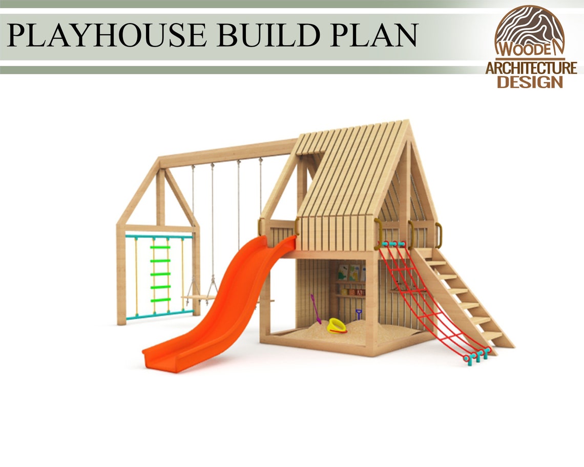 Playhouse Build Plans for Kids Playhouse Plan With Swing - Etsy