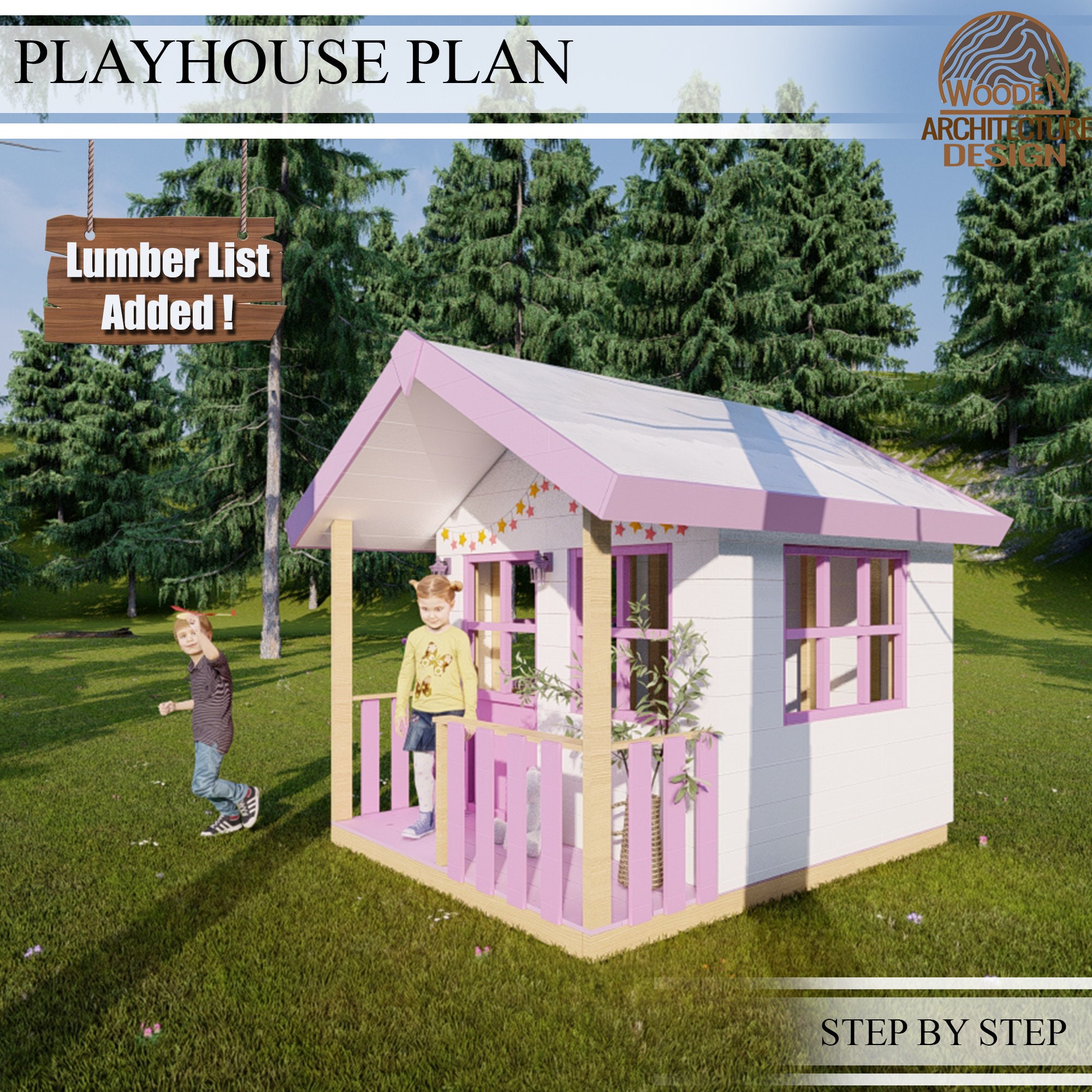 Cottage Playhouse Plans for Kids Playhouse With Pergola Do - Etsy