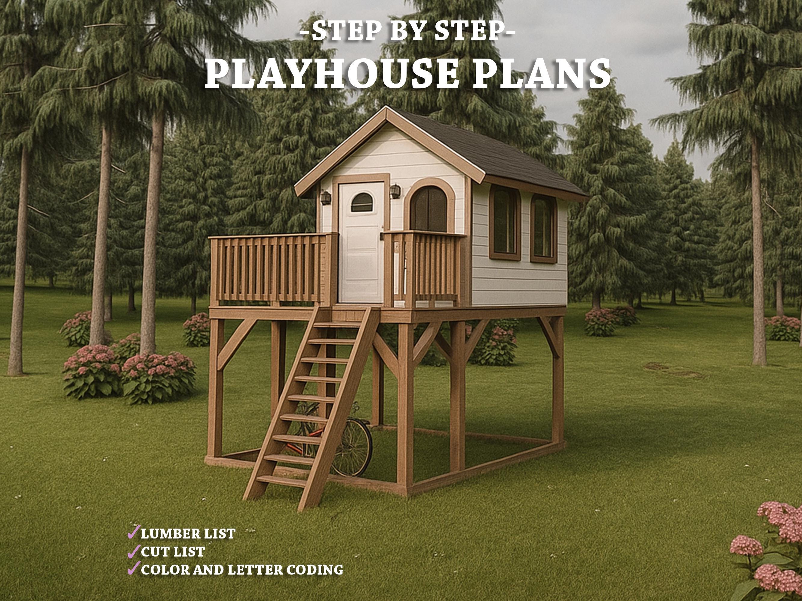 12x16 Elevated Playhouse Plans PDF | DIY Wooden Kids Backyard Playhouse ...