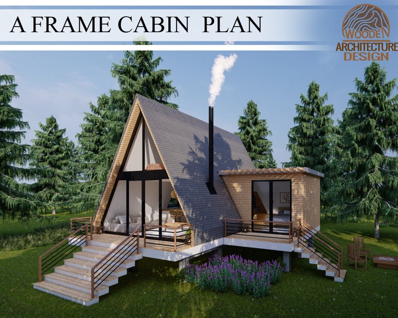 A Frame Cabin House Plan Forest Cabin House Premium Plan 2 - Etsy