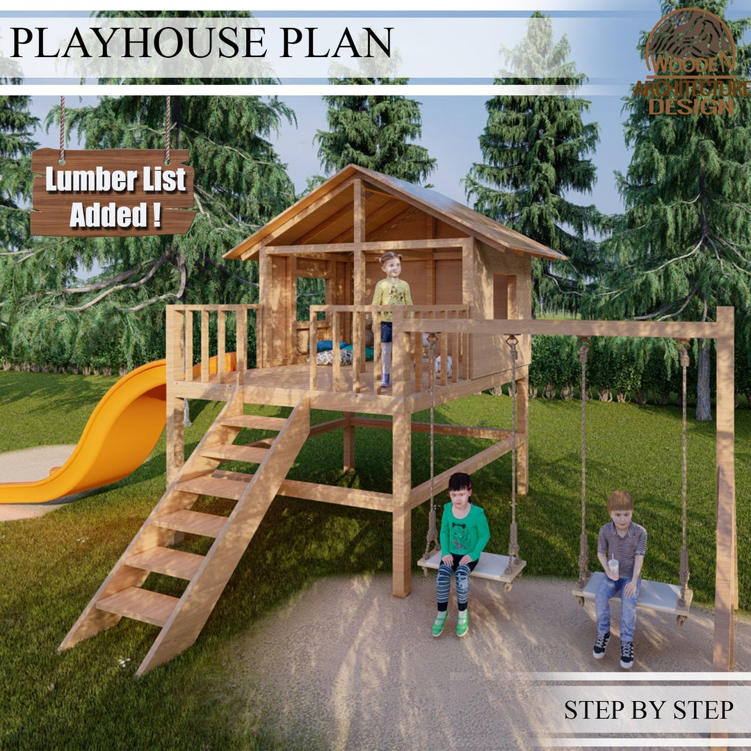 Playhouse Build Plans for Kids, Playhouse Plan With Swing and Slide ...