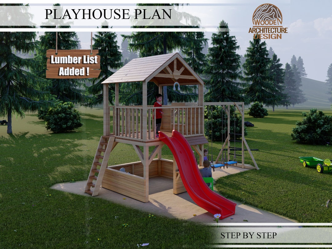 Kids 2-story Playhouse Build Plans With Slide and Swing (digital ...