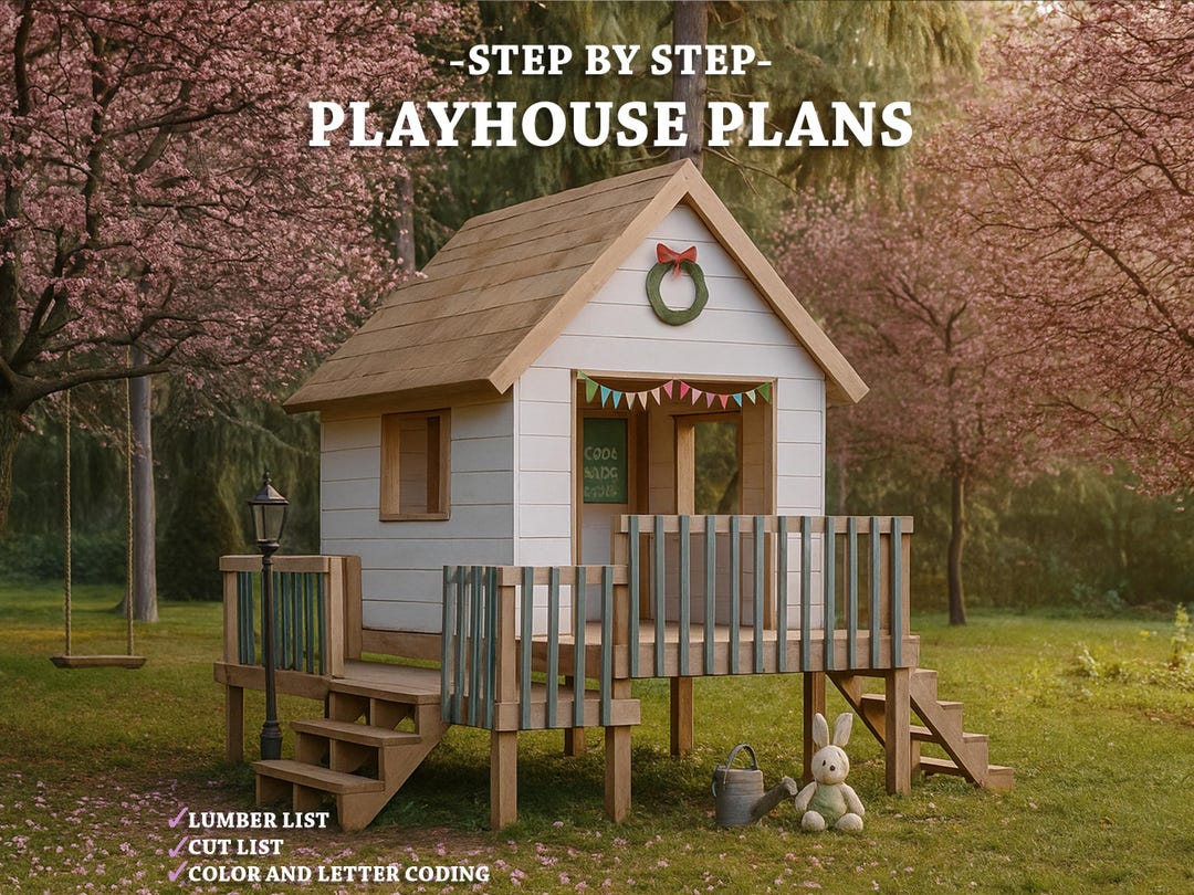Playhouse Plans With Two Decks, DIY Playground (PDF Download) - Etsy