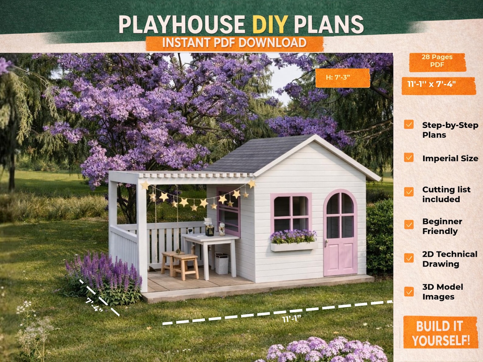 Cottage Playhouse Plans | DIY Playground With Pergola | Digital ...