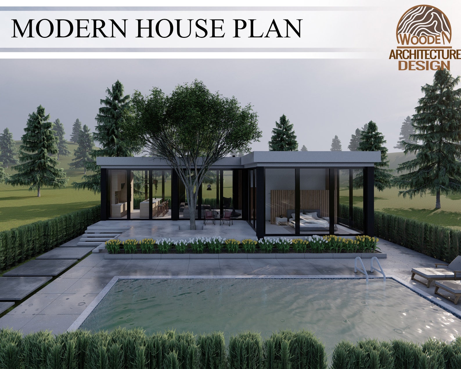 Modern Glass House Plans, 1 Bedroom 1 Bathroom Open Plan, 1670 Sq.ft 35 ...