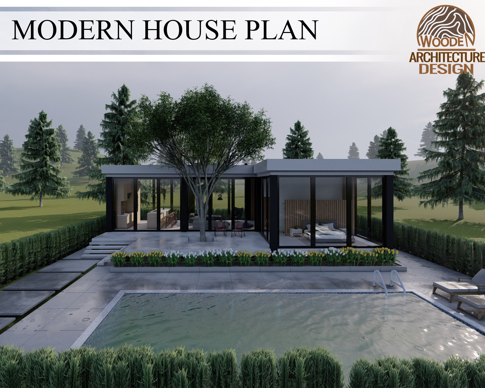 Modern Glass House Plans 1 Bedroom 1 Bathroom Open Plan 1670 - Etsy