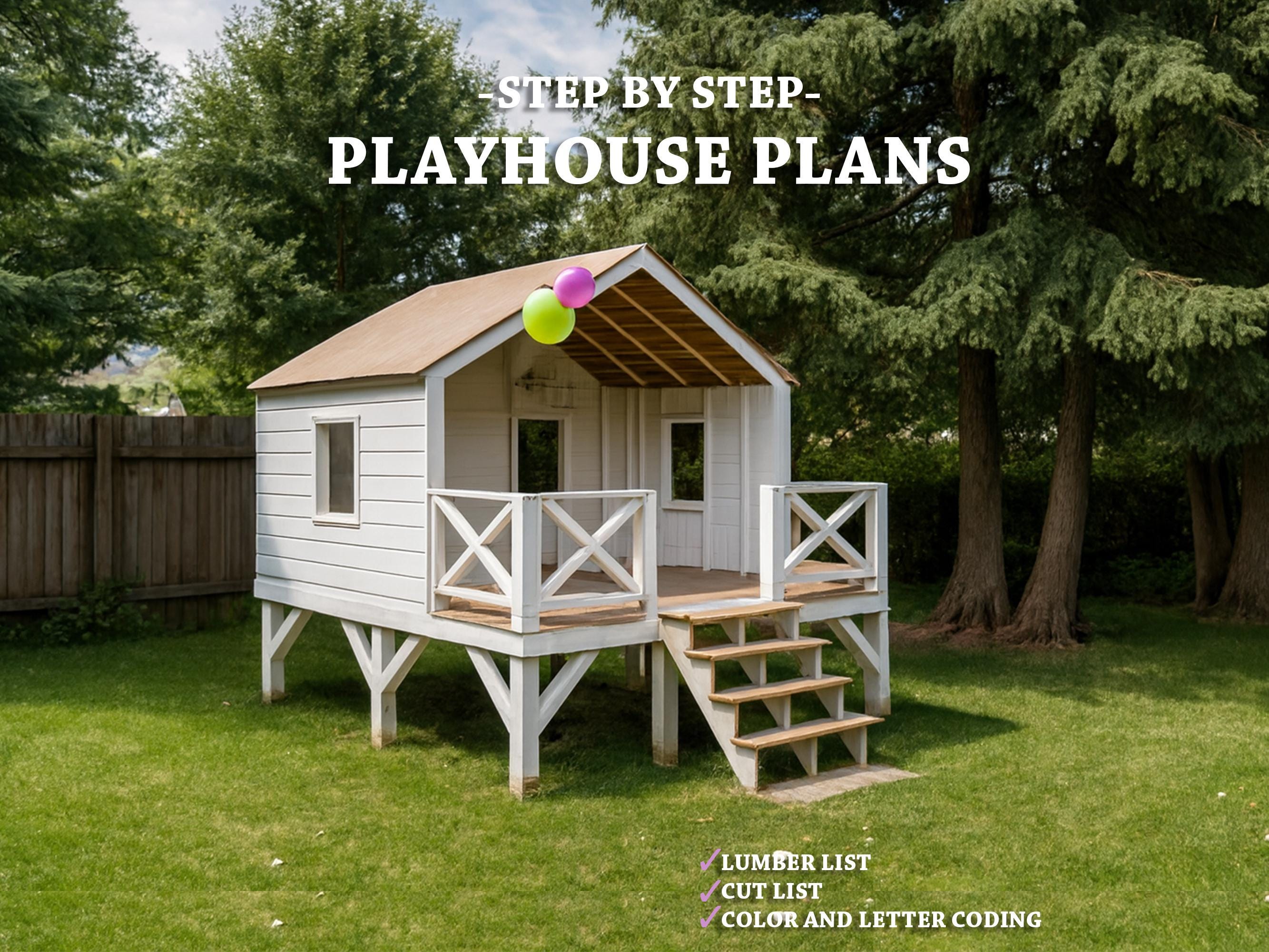 Playhouse Build Plans With Open Deck | Modern White Playhouse (digital ...
