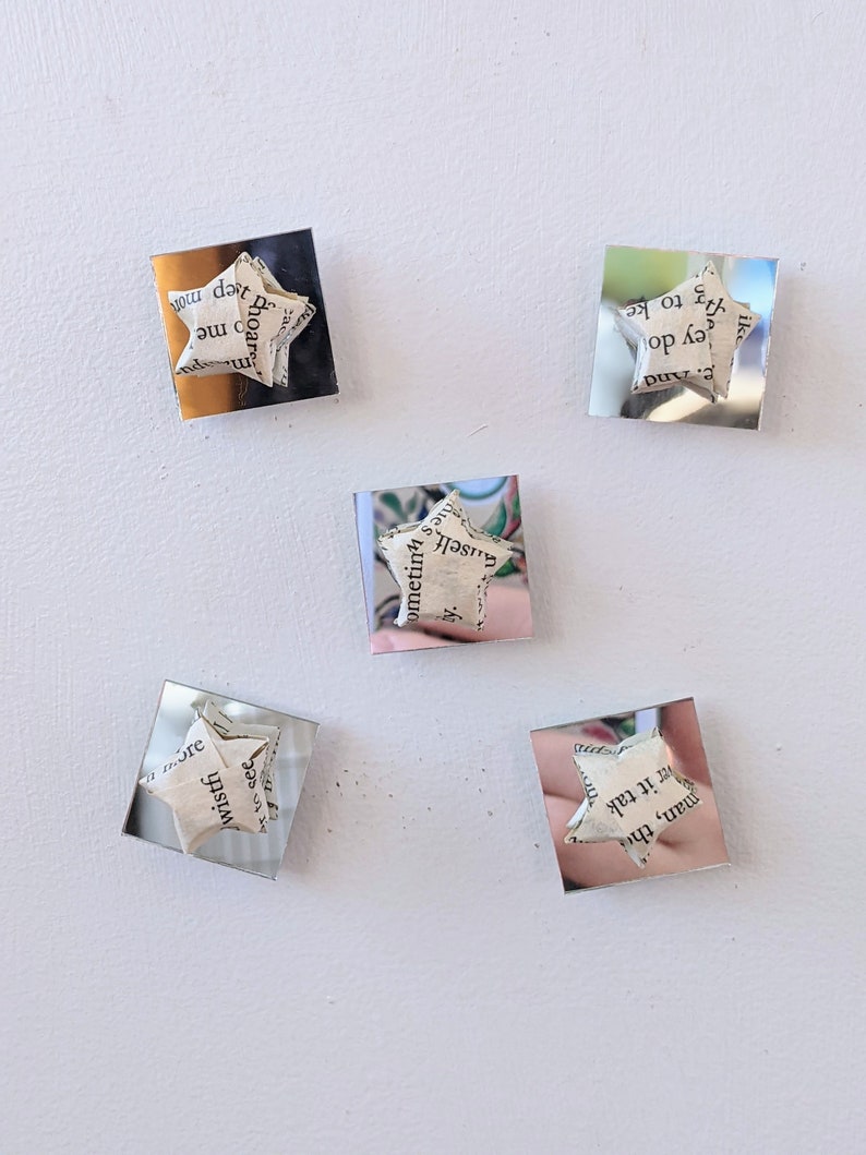 Origami Paper Star Magnet: Upcycled Book Page Tile Fridge Decor - Etsy