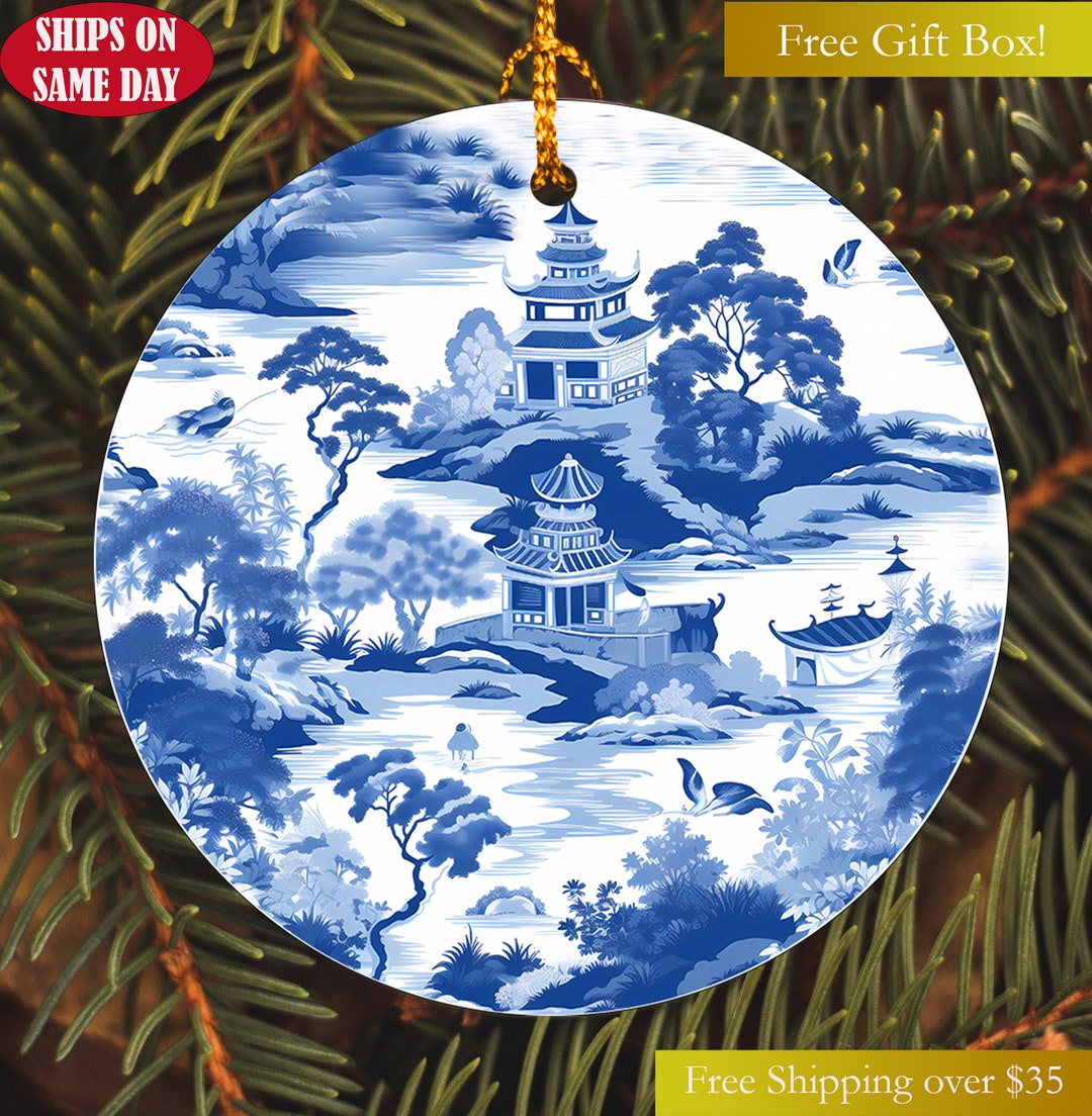 Chinoiserie Blue and White Flower Pot Ceramic Blue Willow Ornament ...