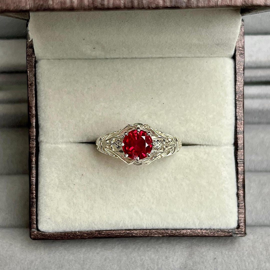 Red Ruby 925 Sterling Silver Ring, Stunning Ruby Solitaire Engagement ...