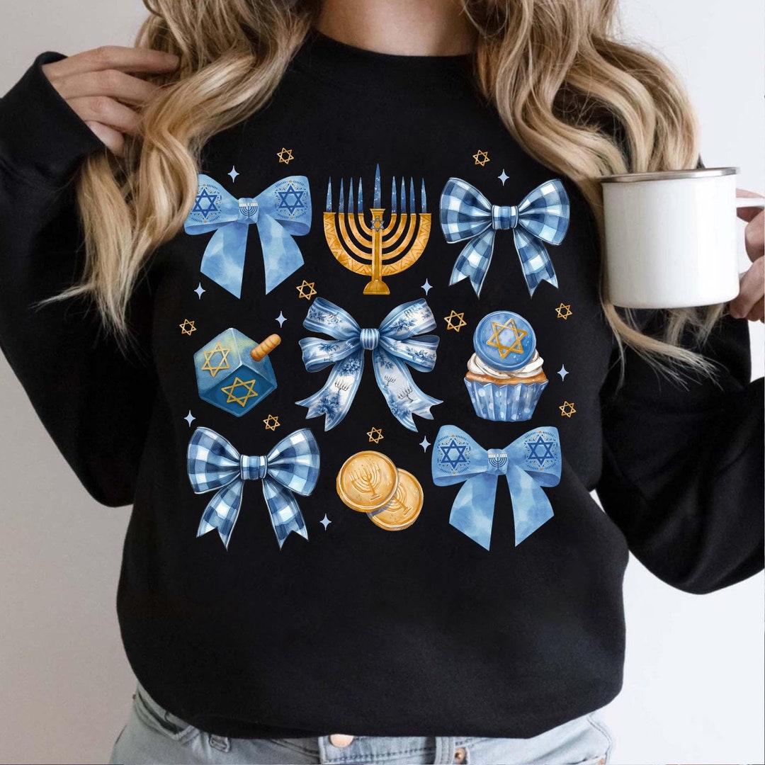 Coquette Hanukkah Sweater, Coquette Bow Hanukkah Sweatshirt, Hannukah ...