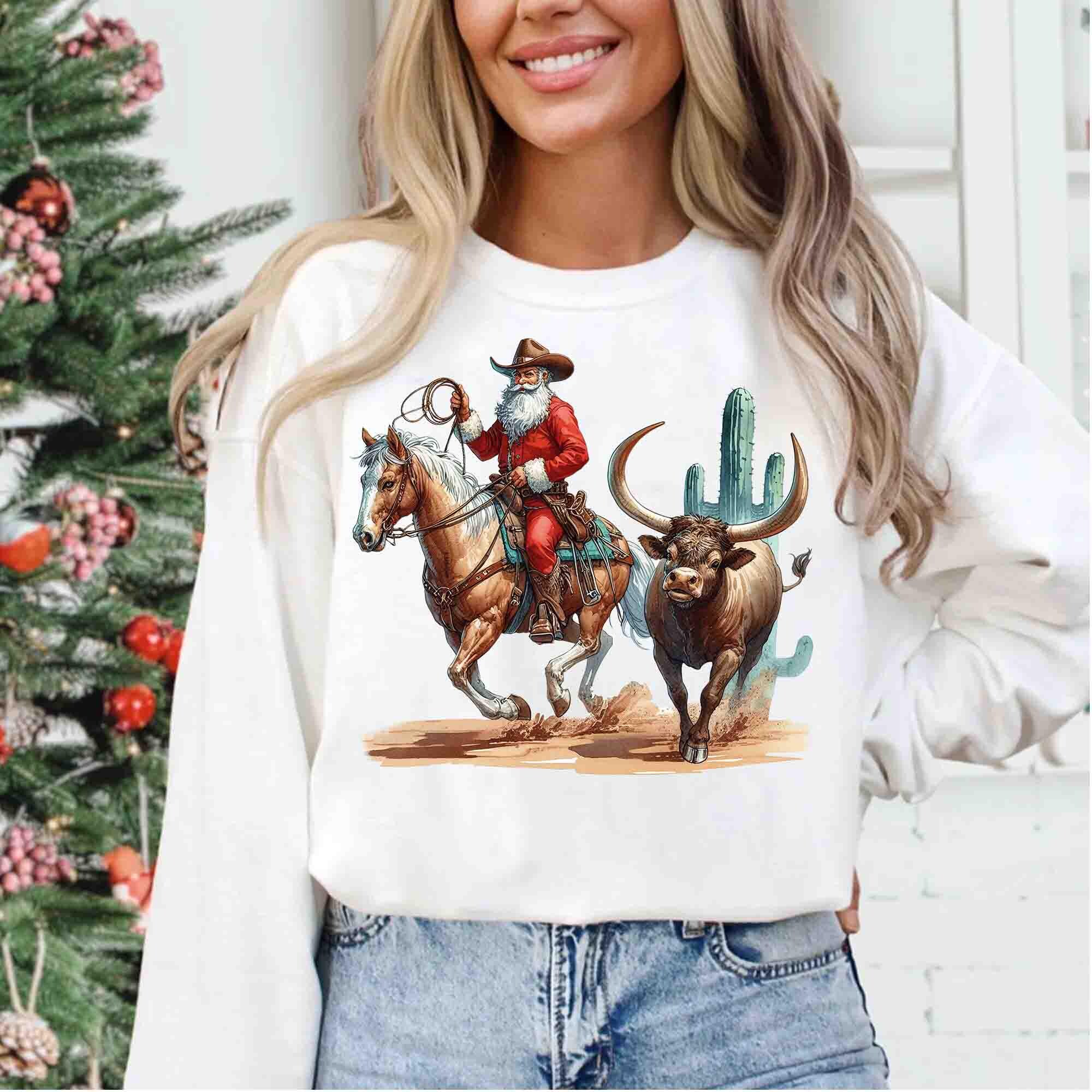 Cowboy Santa Western Roping Christmas Sweatshirt, Vintage Country ...