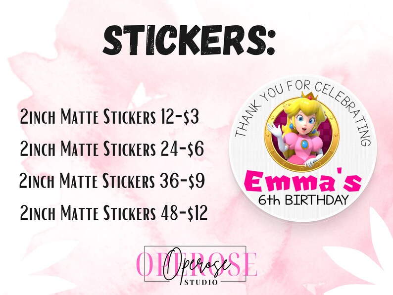 Princess Peach Thank You Stickers shaker Peach Cake Birthday Birthday ...