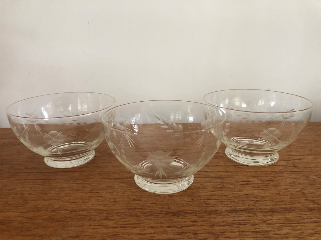 An Elegant Trio of Engraved Glass Bowls Vintage Glassware Snack Bowls ...