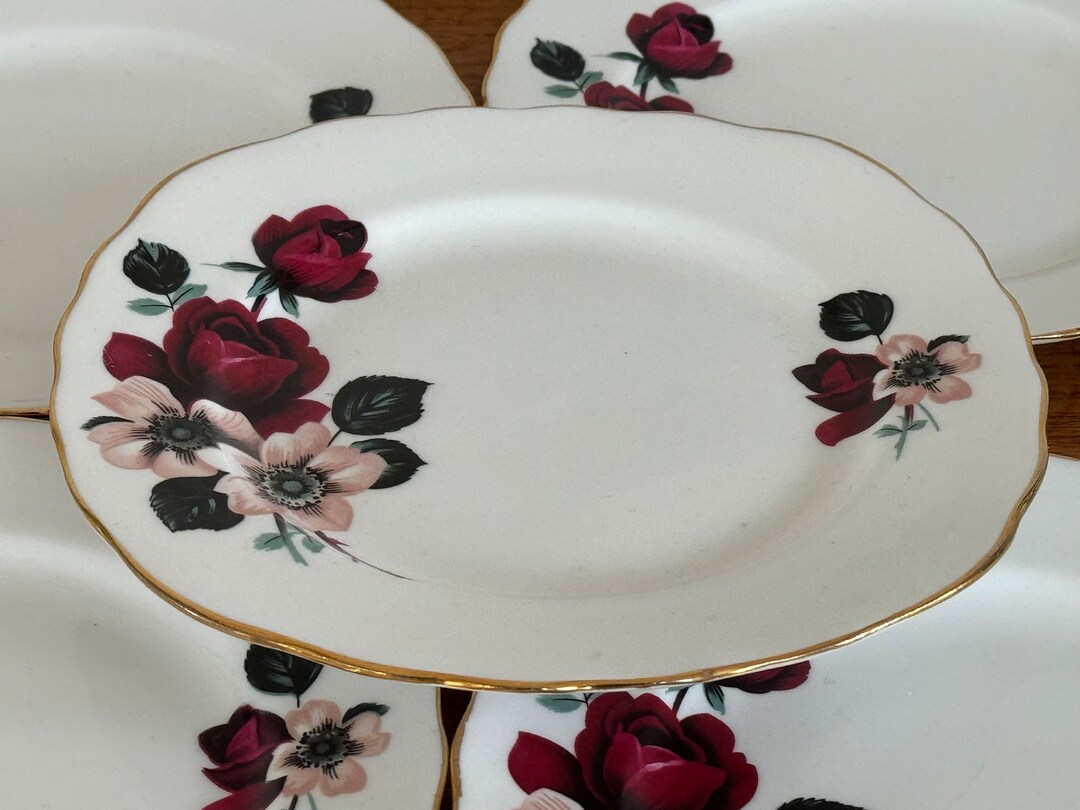 Set of 6 Vintage Queen Anne Rose Side/cake Plates by Ridgeway Potteries ...