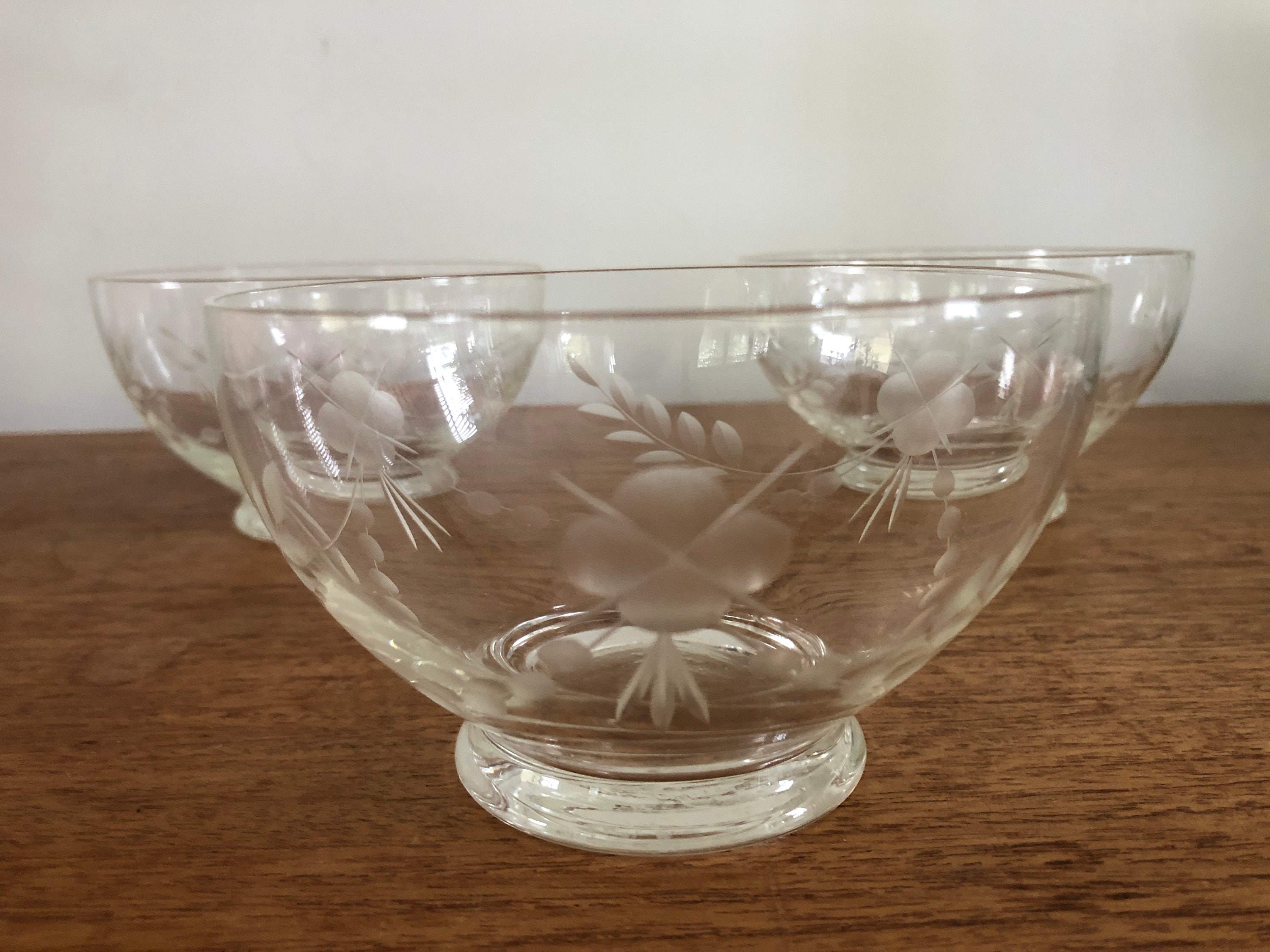An Elegant Trio of Engraved Glass Bowls Vintage Glassware - Etsy