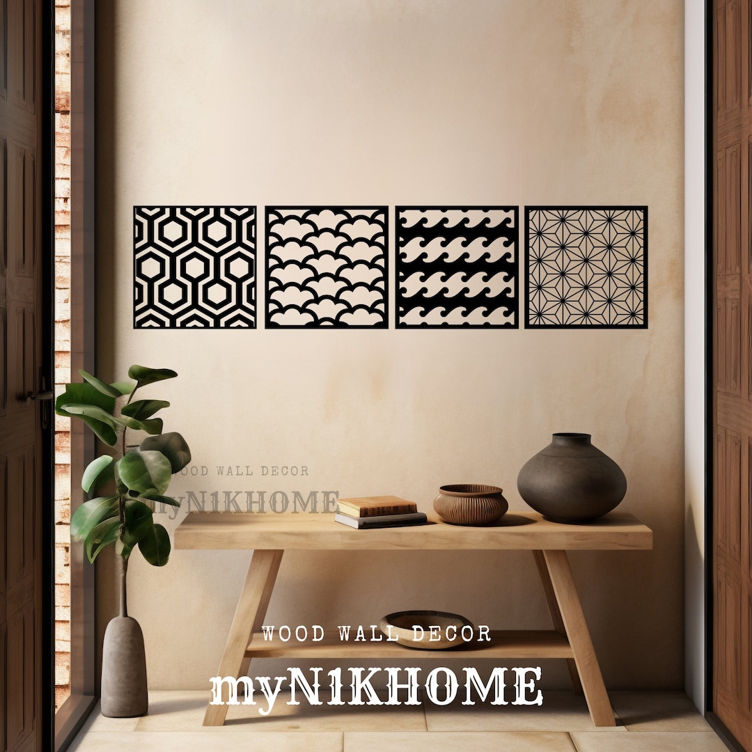Japanese Pattern Wood Wall Art, Asian Motifs Wall Decor, Kimono Motif ...