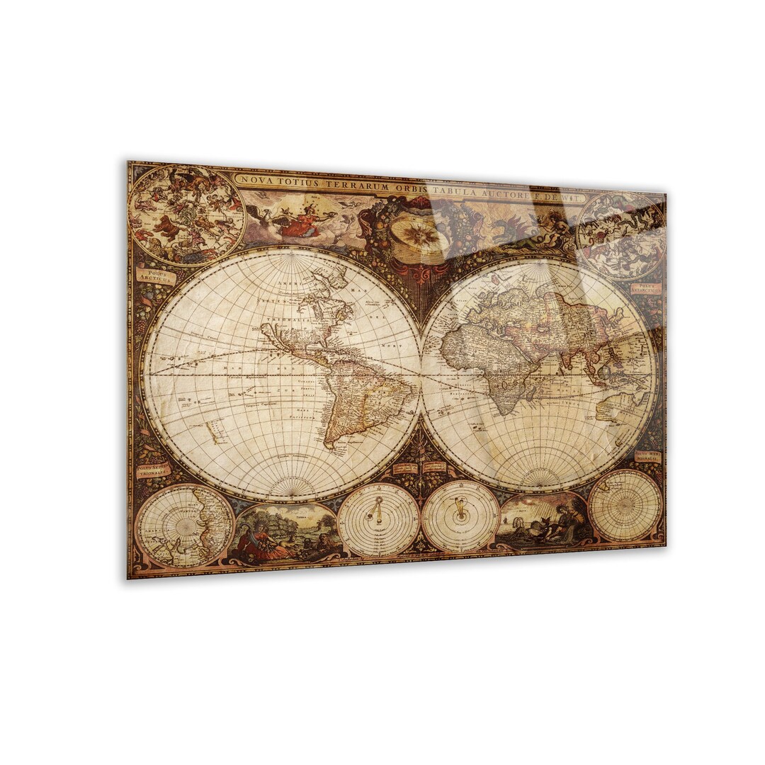Wall Art, Glass Wall Decor, Old Map Glass Decor, Vintage Map of the ...