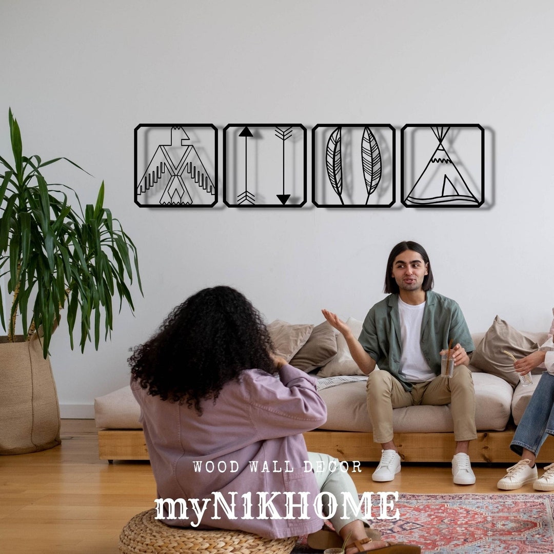 Minimalist Native American Symbols Wood Wall Art: Amerindian Decor - Etsy