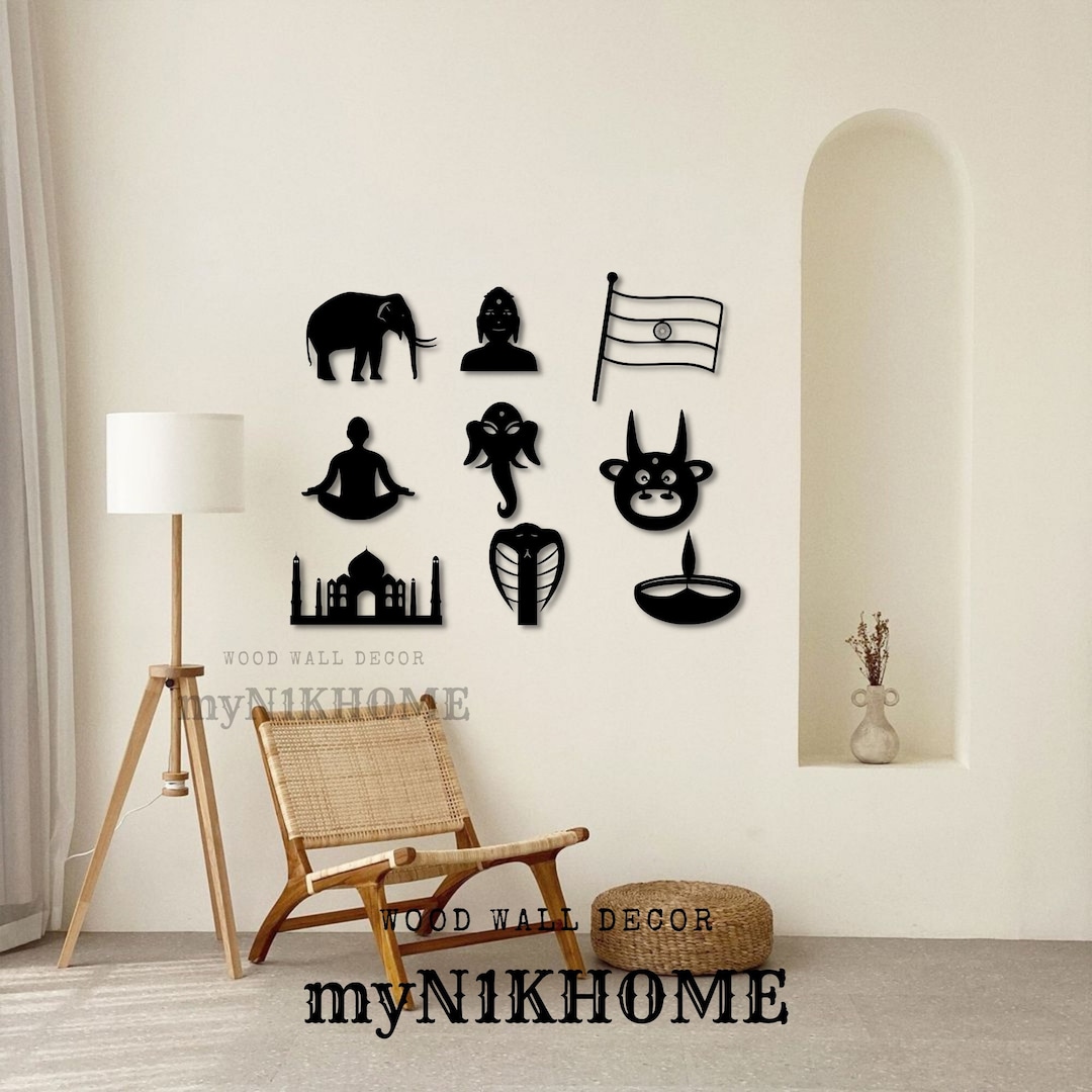 Hinduism Wood Wall Decor, Hindu Symbols Wall Art, India Country Symbols ...