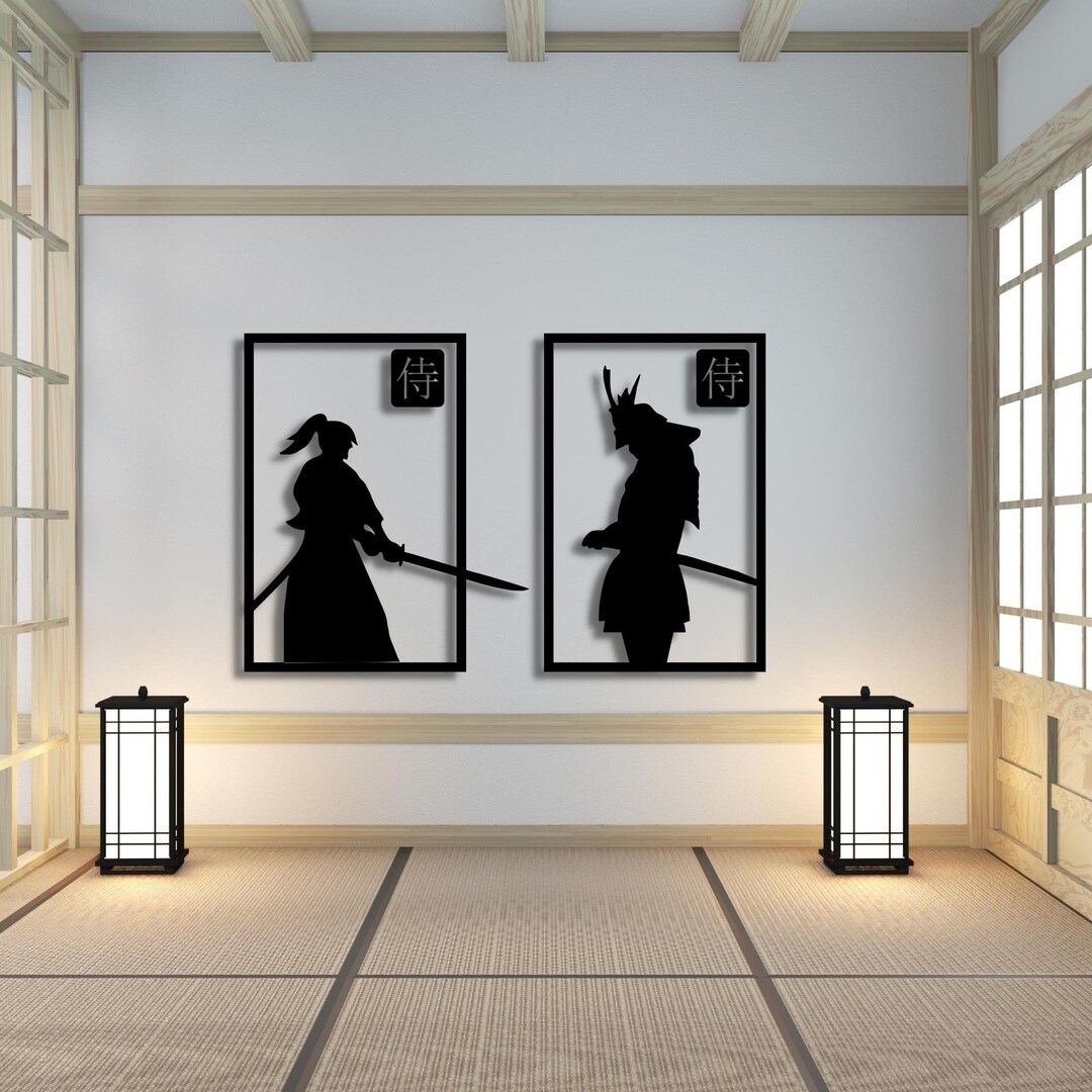 Two Samurai Wood Wall Art, Wall Decor Samuarai Wall Sign,wood Wall Art ...